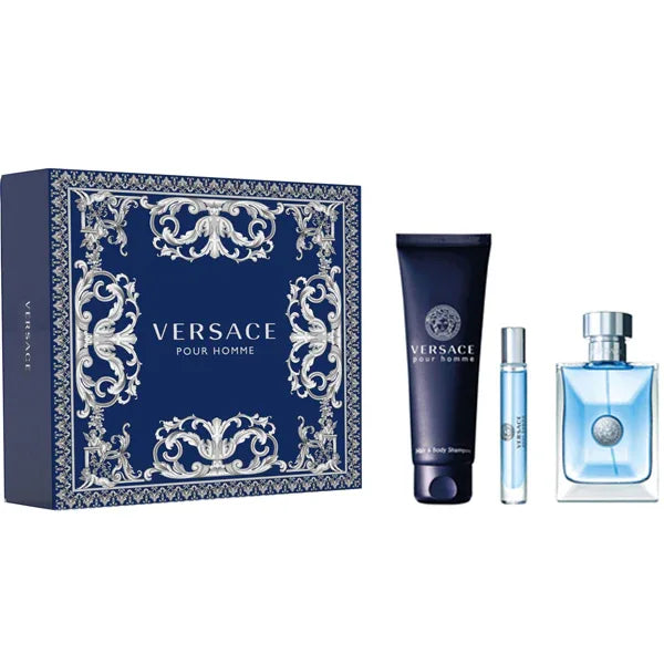 Versace Pour Homme Edt 100 Ml + Hair&Body Shampoo 150 Ml + Edt 10Ml Tr ...